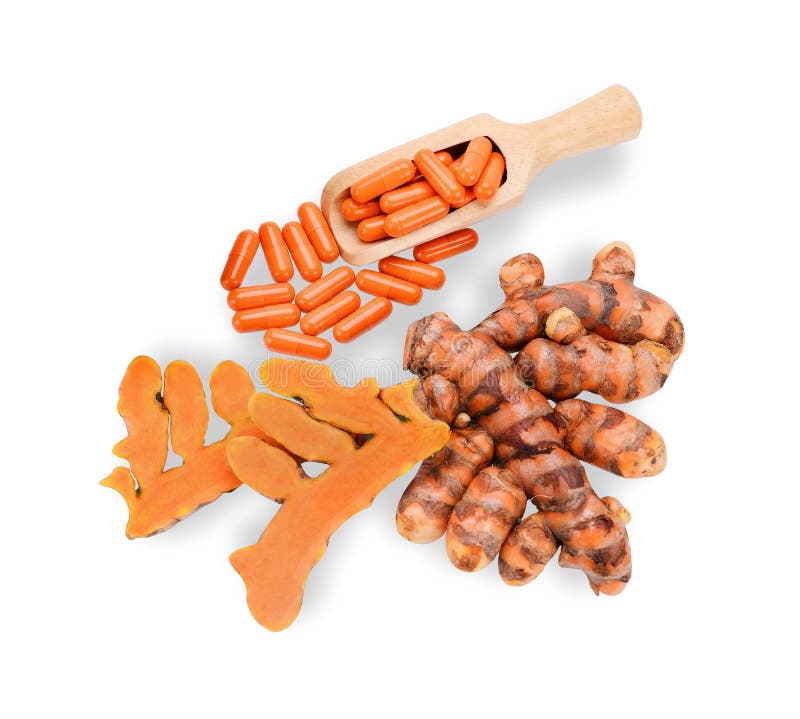 Turmeric Capsule Top View on White Background Stock Image - Image of ...