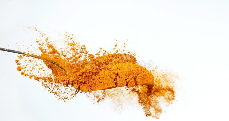 Turmeric, Curcuma Longa, Root Falling on Curcuma Powder, Indian Spice ...