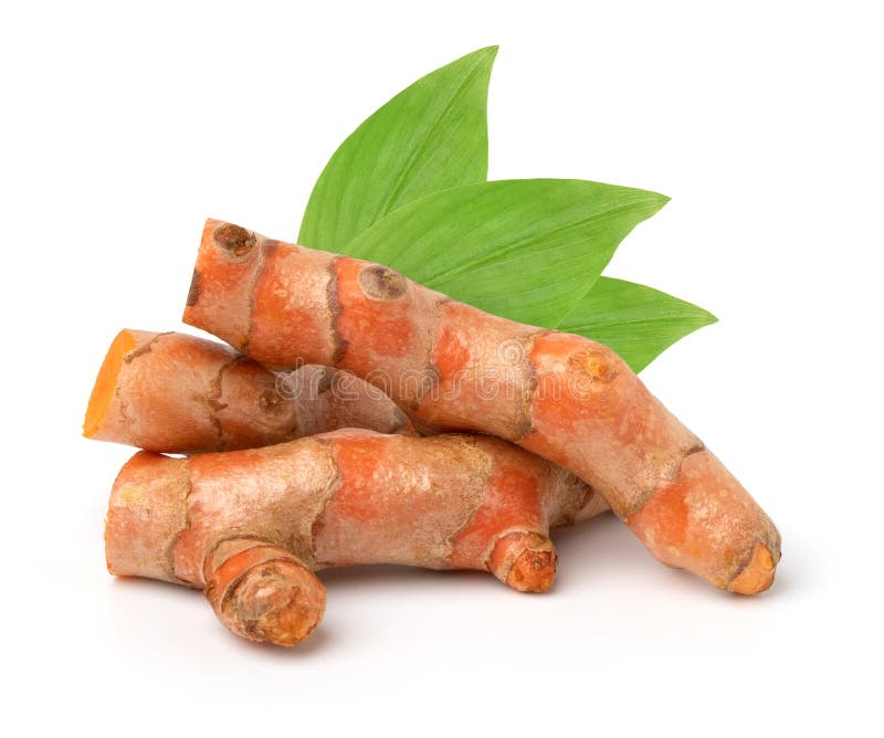 Turmeric Curcumin Root and Leaves Isolated on a White Background Stock ...