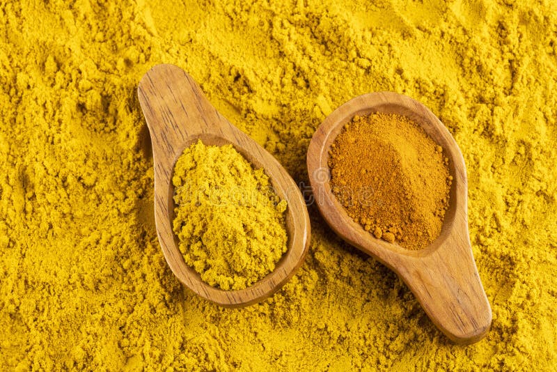 Turmeric and Curry Organic Powder - Top View Stock Photo - Image of ...
