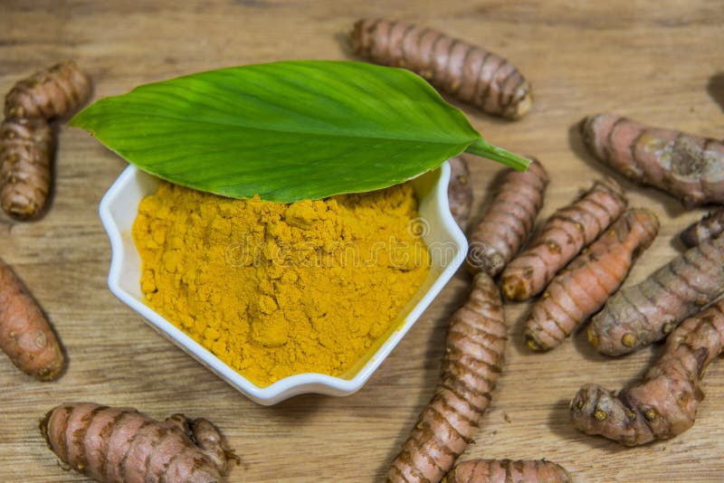 Turmeric, Leaf, Roots and Powder Stock Photo - Image of china, spice ...