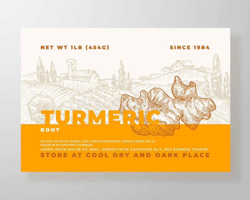 Turmeric Plant Root Curry Food Label Template. Abstract Vector ...