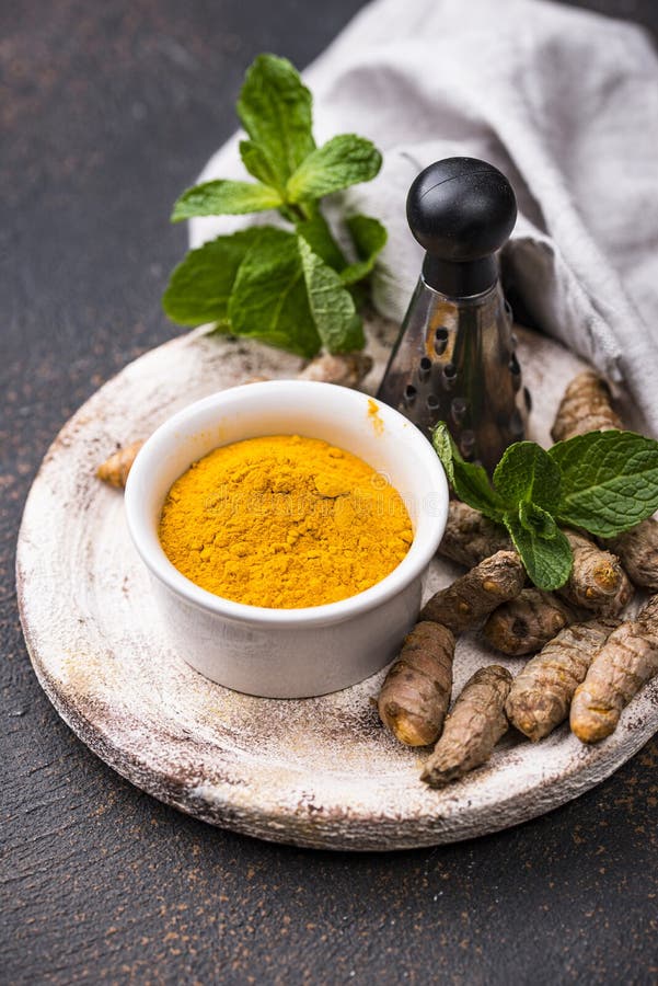 Turmeric Powder and Curcuma Root Stock Image - Image of root, gourmet ...