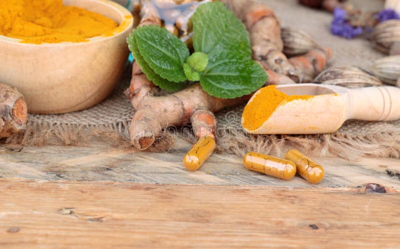 Turmeric Powder and Fresh Turmeric for Health. Stock Image - Image of ...