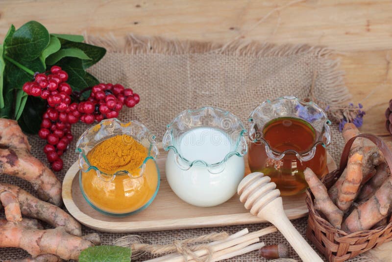 Turmeric Powder with Honey and Milk for Scrub. Stock Image - Image of ...
