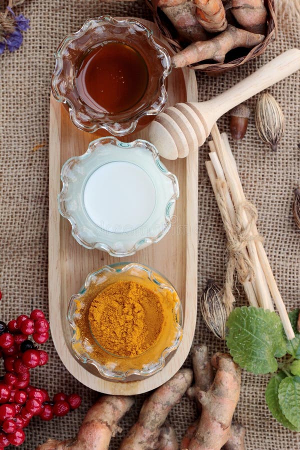 Turmeric Powder with Honey and Milk for Scrub. Stock Image - Image of ...