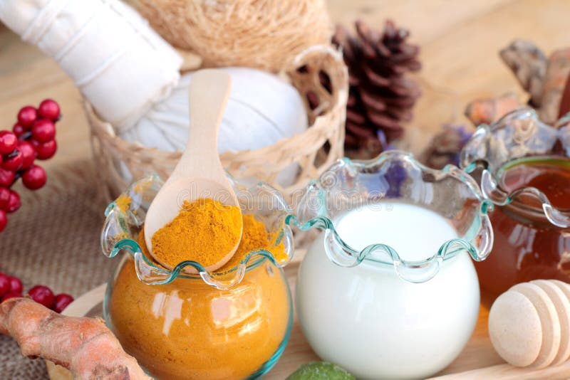 Turmeric Powder with Honey and Milk for Scrub. Stock Photo - Image of ...
