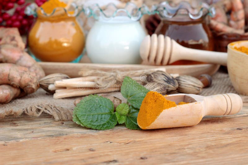 Turmeric Powder with Honey and Milk for Scrub. Stock Image - Image of ...