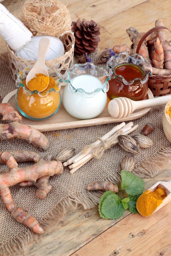 Turmeric Powder with Honey and Milk for Scrub. Stock Image - Image of ...