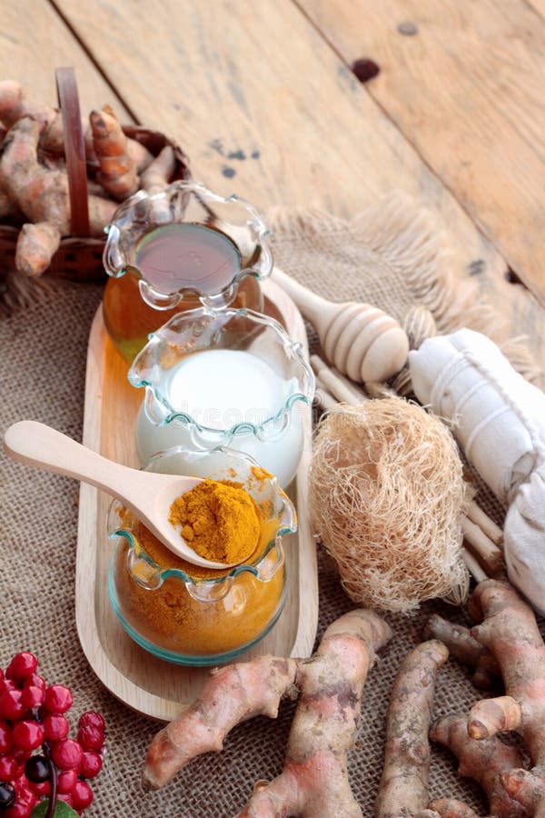 Turmeric Powder with Honey and Milk for Scrub. Stock Photo - Image of ...