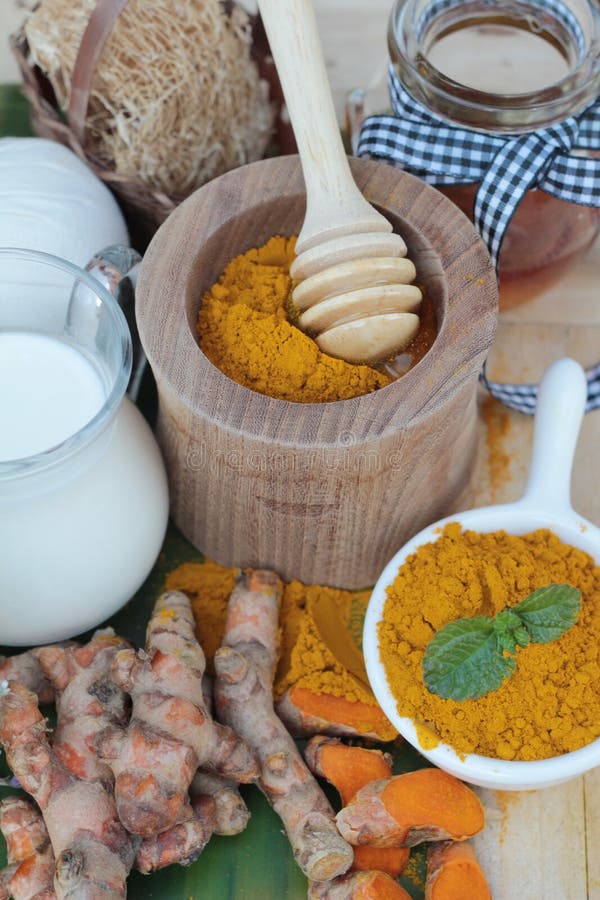 Turmeric Powder with Honey and Milk for Scrub. Stock Image - Image of ...