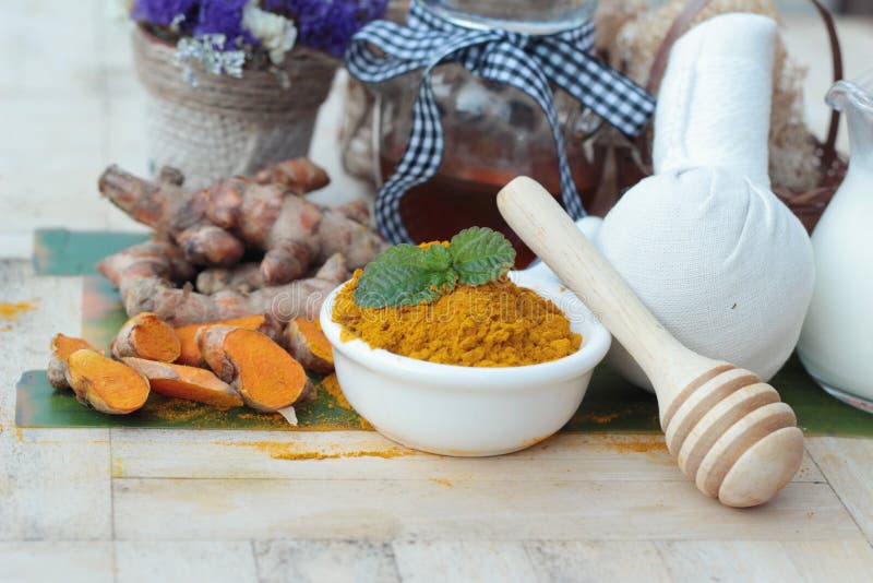Turmeric Powder with Honey and Milk for Scrub. Stock Image - Image of ...