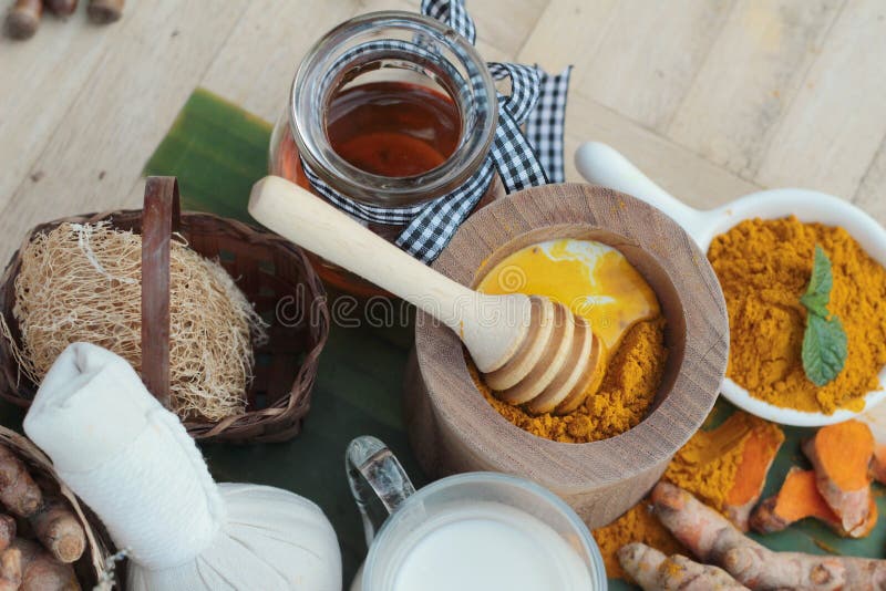 Turmeric Powder with Honey and Milk for Scrub. Stock Photo - Image of ...