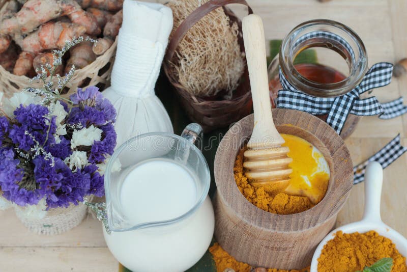 Turmeric Powder with Honey and Milk for Scrub. Stock Photo - Image of ...