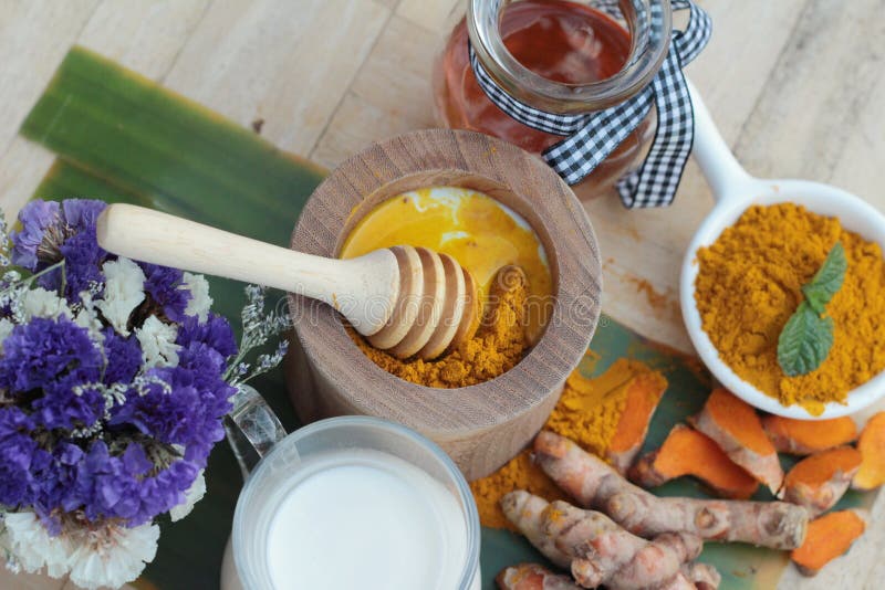 Turmeric Powder with Honey and Milk for Scrub. Stock Image - Image of ...