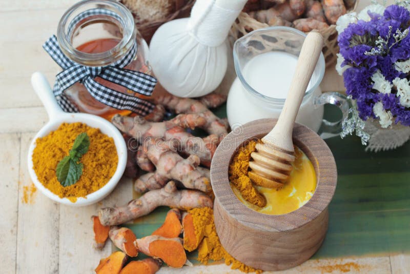 Turmeric Powder with Honey and Milk for Scrub. Stock Image - Image of ...