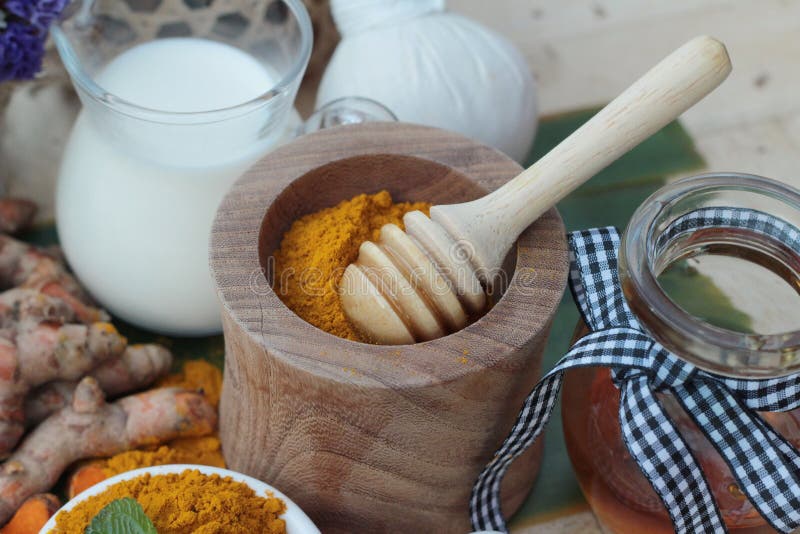 Turmeric Powder with Honey and Milk for Scrub. Stock Image - Image of ...