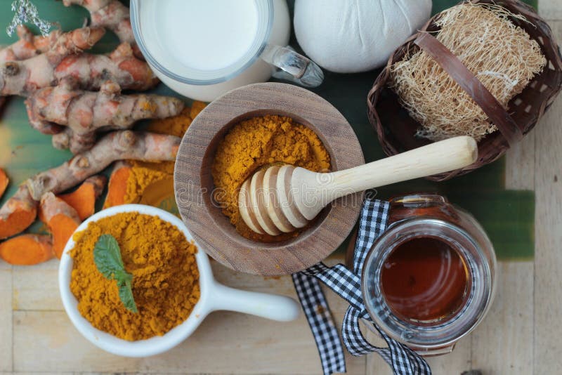 Turmeric Powder with Honey and Milk for Scrub. Stock Photo - Image of ...