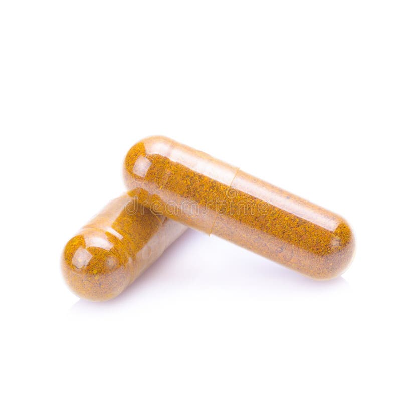 Turmeric Powder Inside a Capsule Isolated on White Stock Image - Image ...