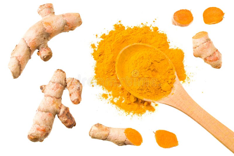 Turmeric Powder with Turmeric Root Isolated on White Background. Top ...