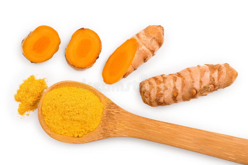 Turmeric Powder and Turmeric Root Isolated on White Background. Top ...