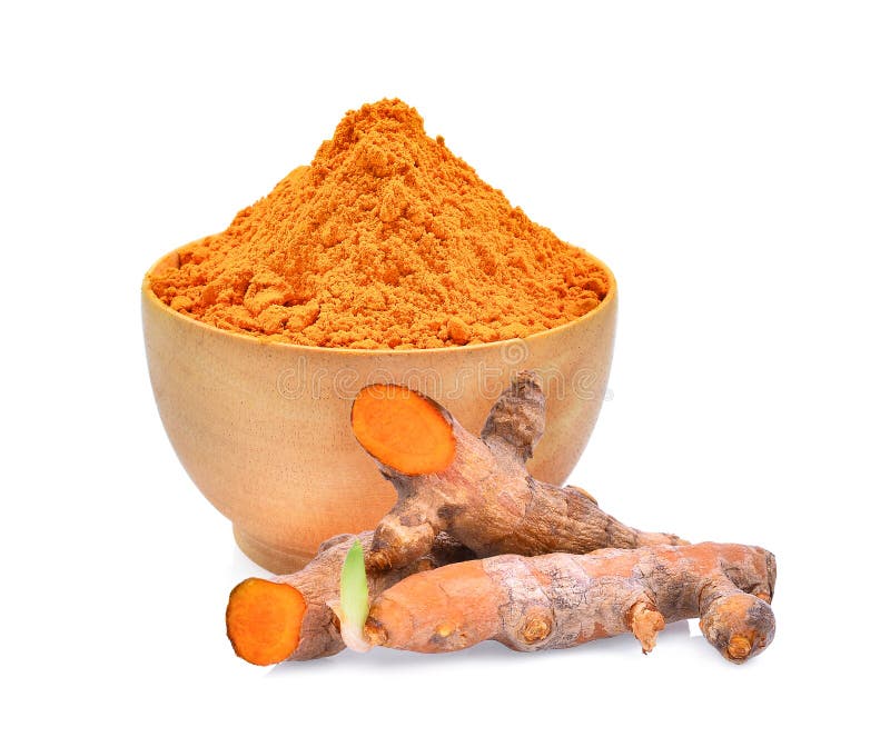 Turmeric Powder in Wooden Bowl on White Stock Photo - Image of gourmet ...