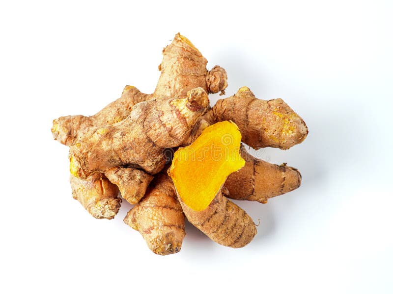 Turmeric Root Isolated on White, Top View Stock Photo - Image of ...