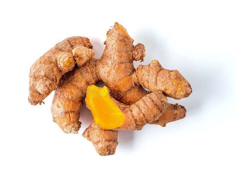 Turmeric Root Isolated on White, Top View Stock Photo - Image of curium ...