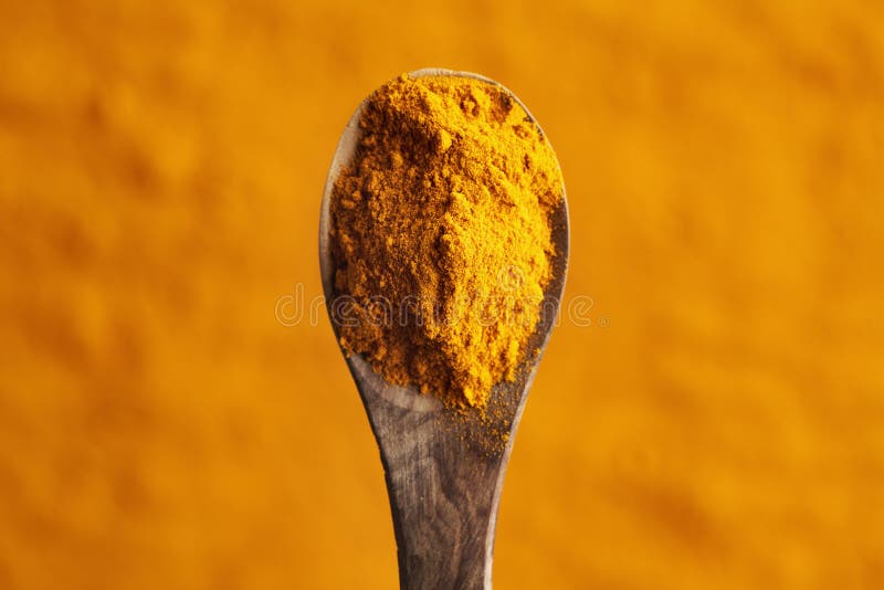 Turmeric Root Powder on a Wooden Spoon Stock Image - Image of health ...