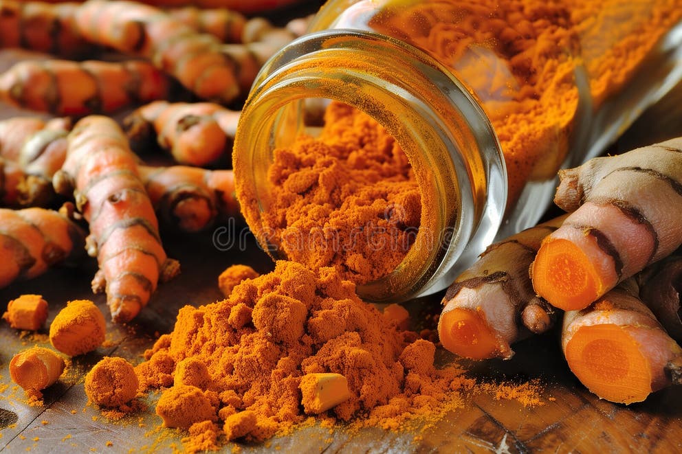 Turmeric Root and Powdered Spice Stock Illustration - Illustration of ...