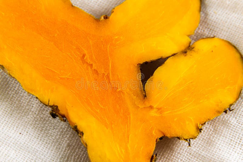 Turmeric Root Sliced Open on White Cloth Background Stock Photo - Image ... Turmeric Root Sliced Open on White Cloth Background Stock Photo - Image ...
