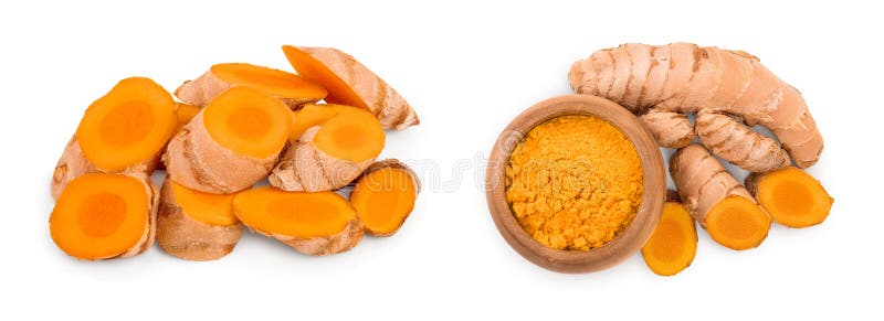 Turmeric Root Slices Isolated on White Background Close Up Stock Photo ...