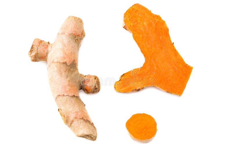 Turmeric Root with Turmeric Slices Isolated on White Background. Top ...