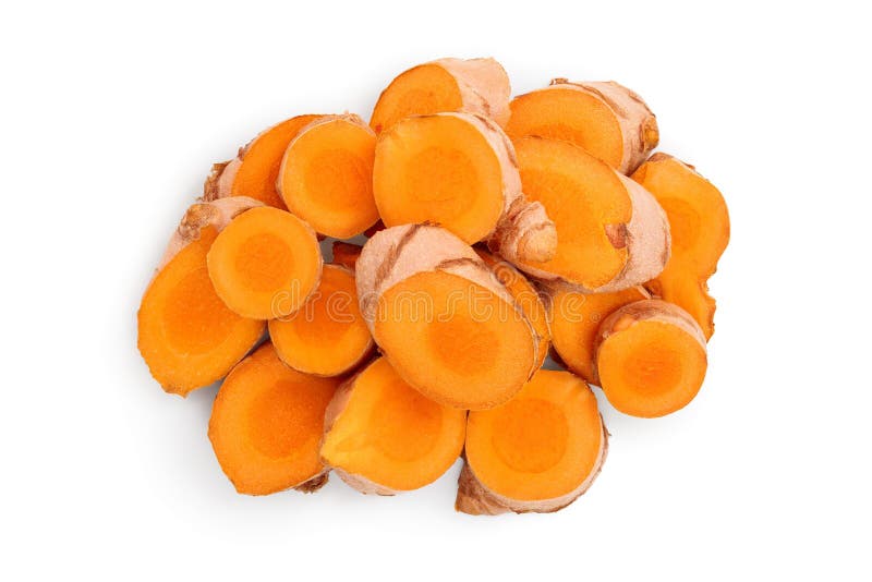 Turmeric Root Slices Isolated on White Background. Top View Stock Image ...