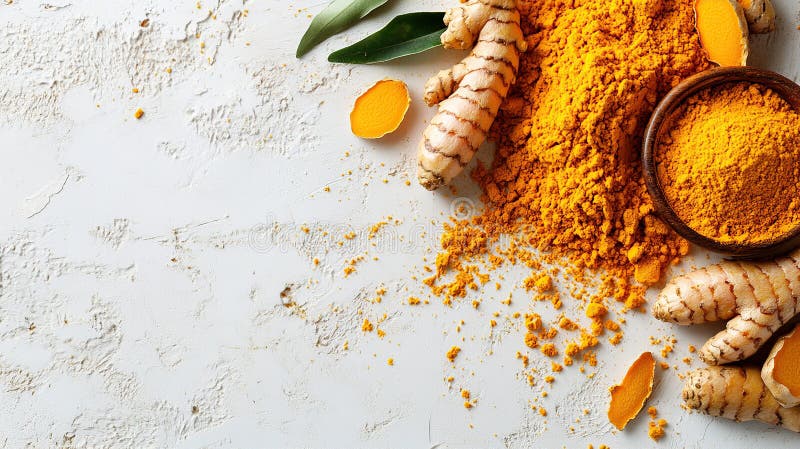 Turmeric Roots and Powder on a Light Background Stock Illustration ...