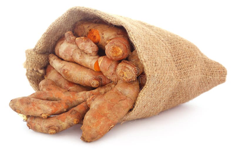 Turmeric in sack bag stock image. Image of sack, slice - 56265251