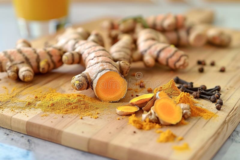 Turmeric Tea Preparation, Fresh Turmeric Root and Spices on a Wooden ...