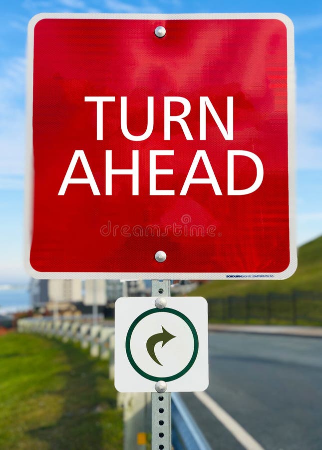 Turn Ahead Sign with Clouds. Stock Illustration - Illustration of sign ...