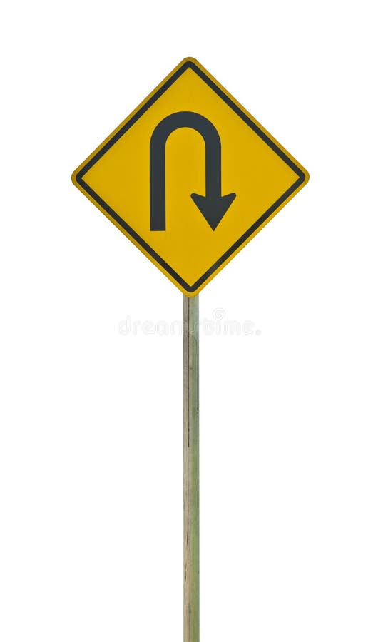 Turn Back Road Sign with Clipping Path Stock Photo - Image of direction ...