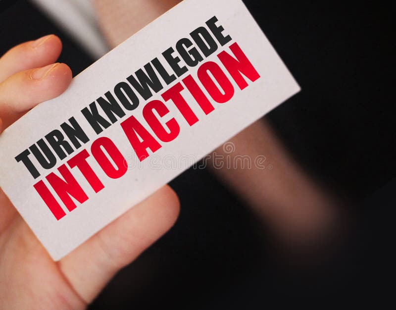 Turn Knowledge into Action Card in Businessman Hand. Business Concept ...