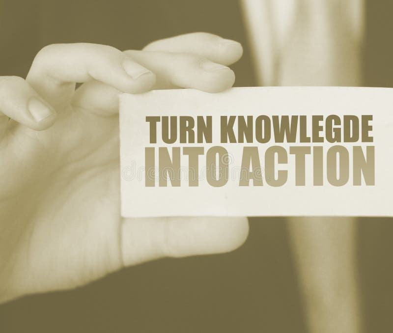 Turn Knowledge into Action Card in Businessman Hand. Business Concept ...