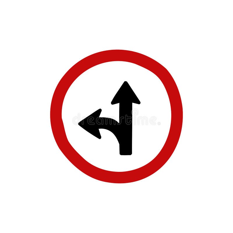Turn Left or Proceed Straight Ahead Sign Doodle Icon, Vector Color Line ...