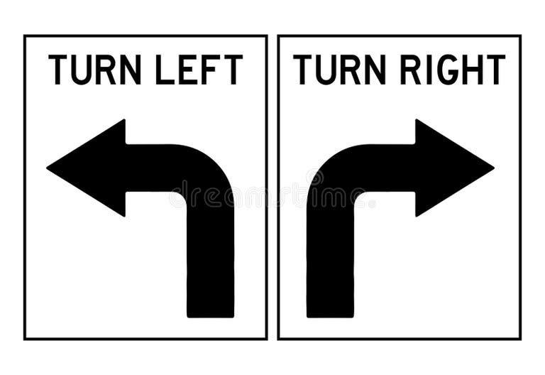 Turn Left and Turn Right Road Signs White Rectangle with Black Arrows ...