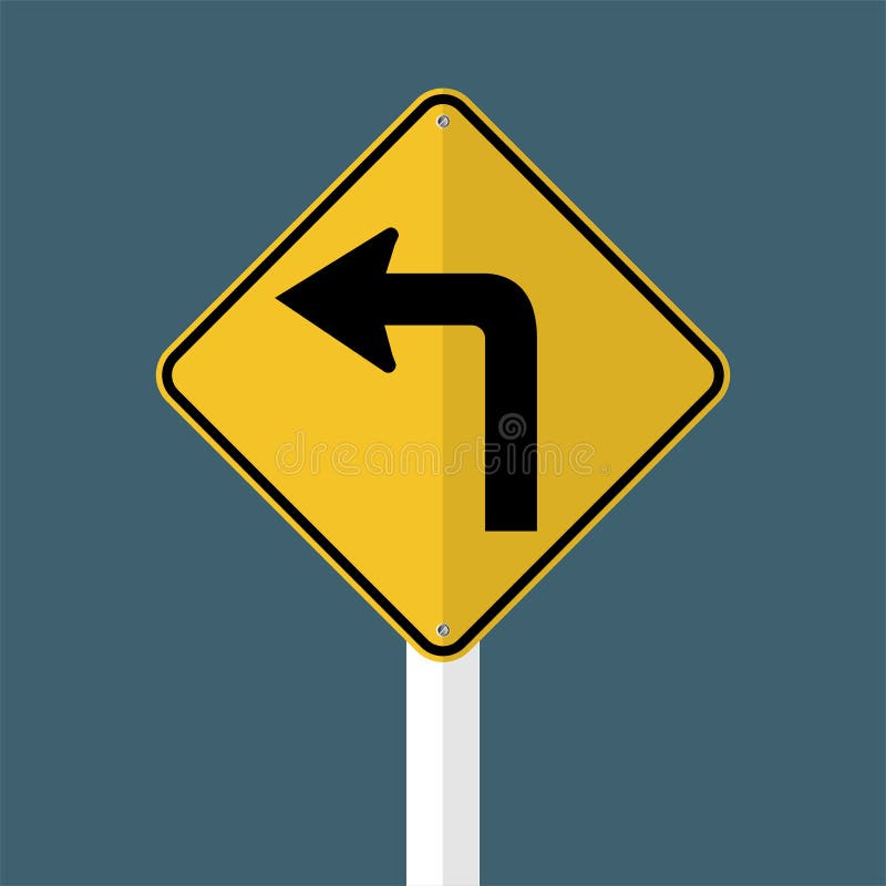 Symbol Turn Left Traffic Road Sign Isolated on Grey Sky Background ...