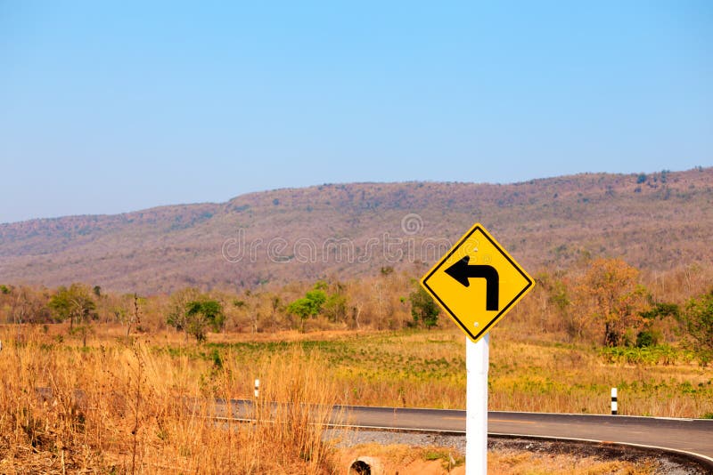 Turn Left, Traffic Sign on Road Stock Image - Image of black, highway ...