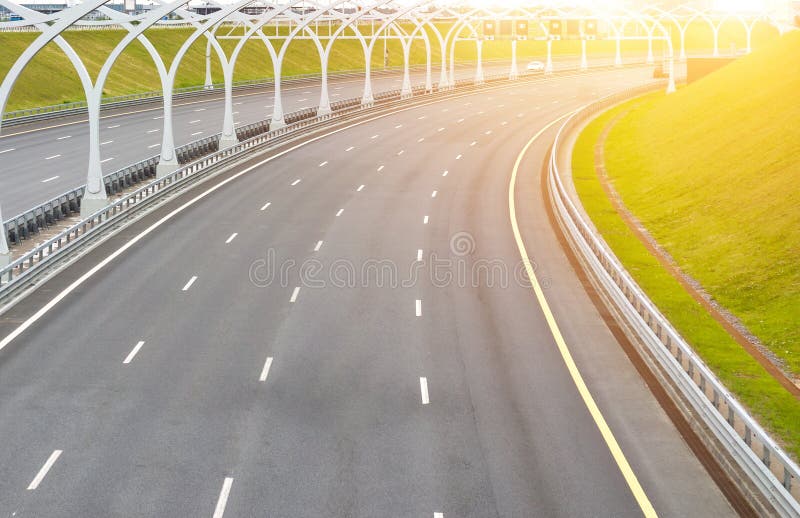Turn on the Multi-lane Road without Cars. Stock Photo - Image of border ...