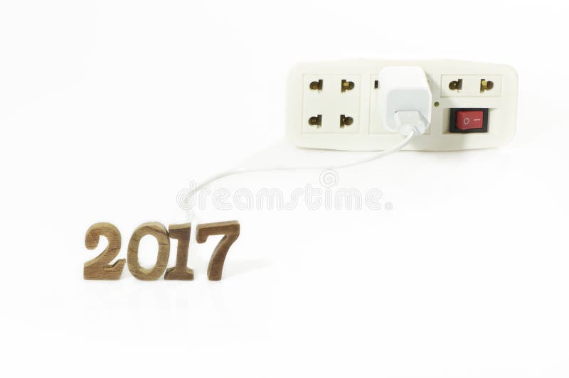 Turn on with Multiple Socket Plug New Year 2017 Stock Photo - Image of ...