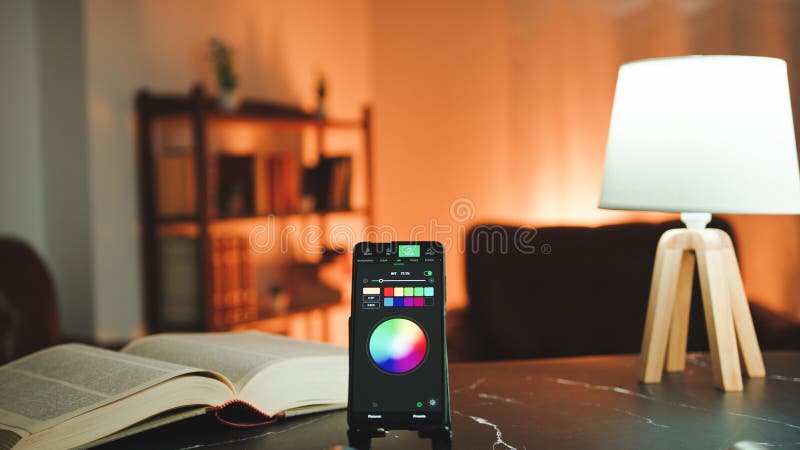 Turn Off the Light with Mobile App Stock Image - Image of device ...