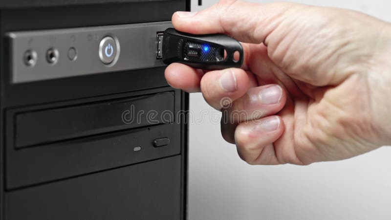 Turn on and Off the USB Drive in the Computer. Side View, Close Up ...