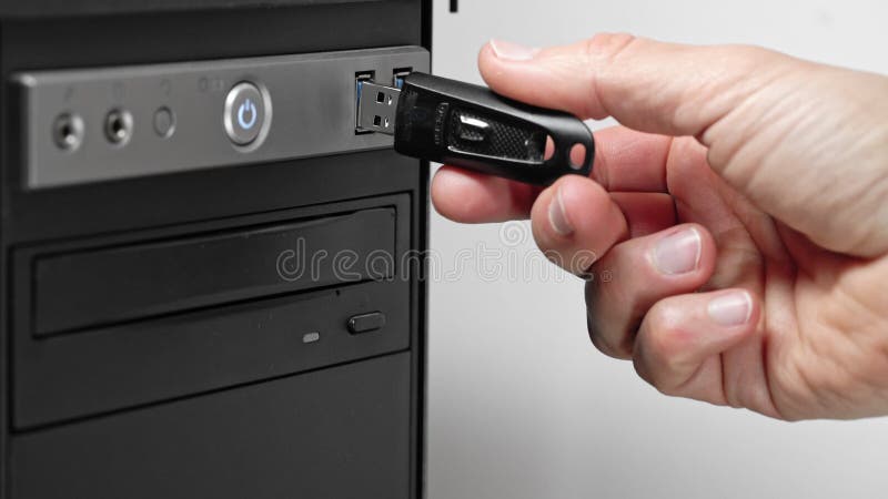 Turn on and Off the USB Drive in the Computer. Side View, Close Up ...